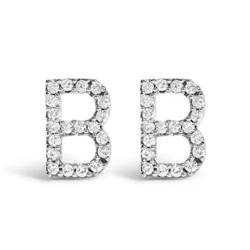 HAUS OF BRILLIANCE 10k Gold 1/10 Cttw Diamond Initial Stud Earring - White Gold | B
